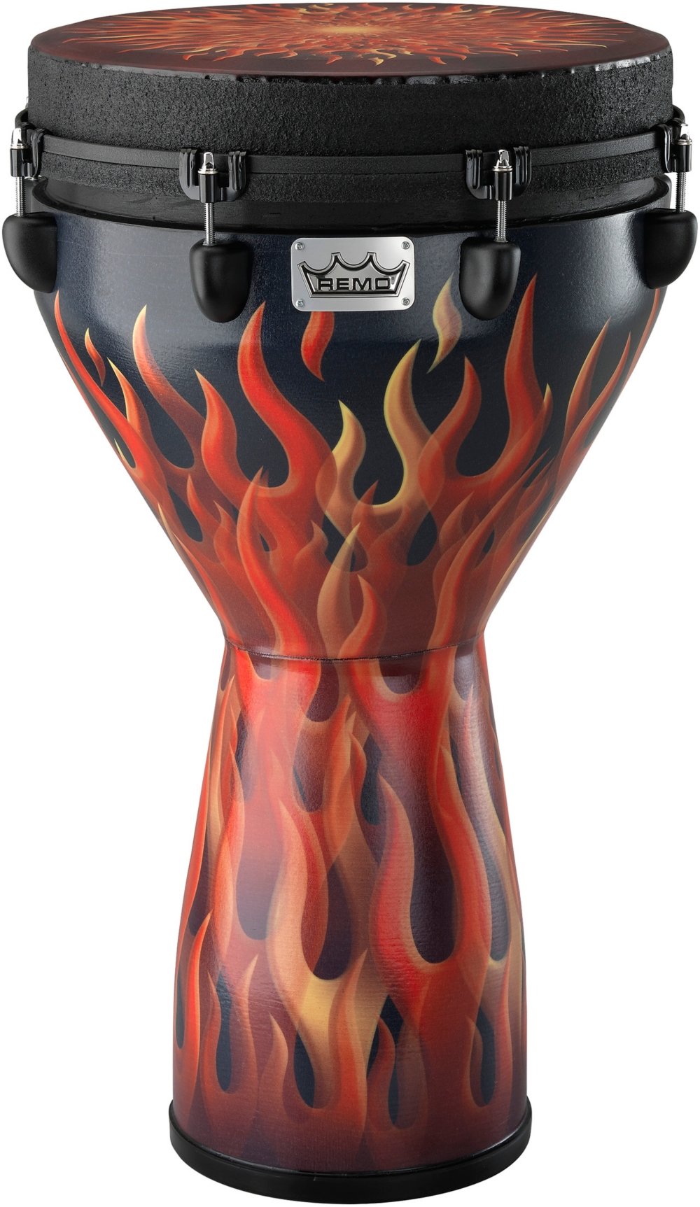 Remo Djembe, MONDO(TM), Designer Series, Key-Tuned, 14" x 25", SKYNDEEP®, Contour Tuning Brackets, Flame Finish