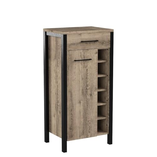 South Shore Munich Bar Cabinet with Storage-Weathered Oak and Matte Black