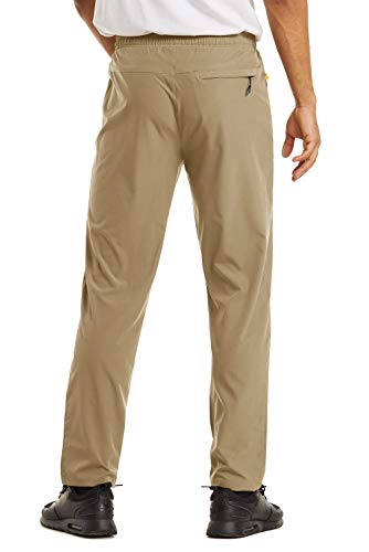 TACVASEN Men's Quick Dry Performance Pants for Hiking Camping Running Cycling Khaki, 34