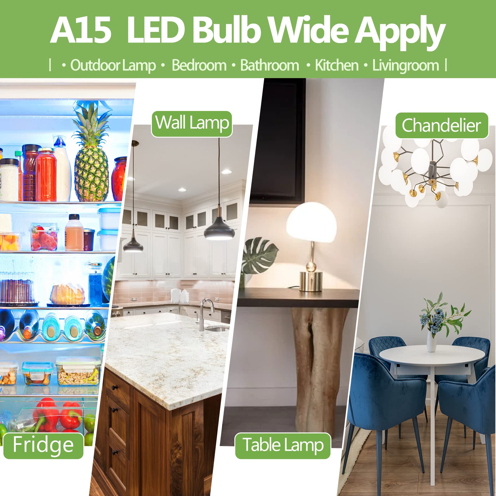 Unfusne LED Refrigerator Light Bulb 4W 40Watt Equivalent, Waterproof Freezer LED Light Bulb IP54, 120V E26 Daylight White 5000K 400 Lumen, Energy Saving A15 Appliance Fridge Bulbs