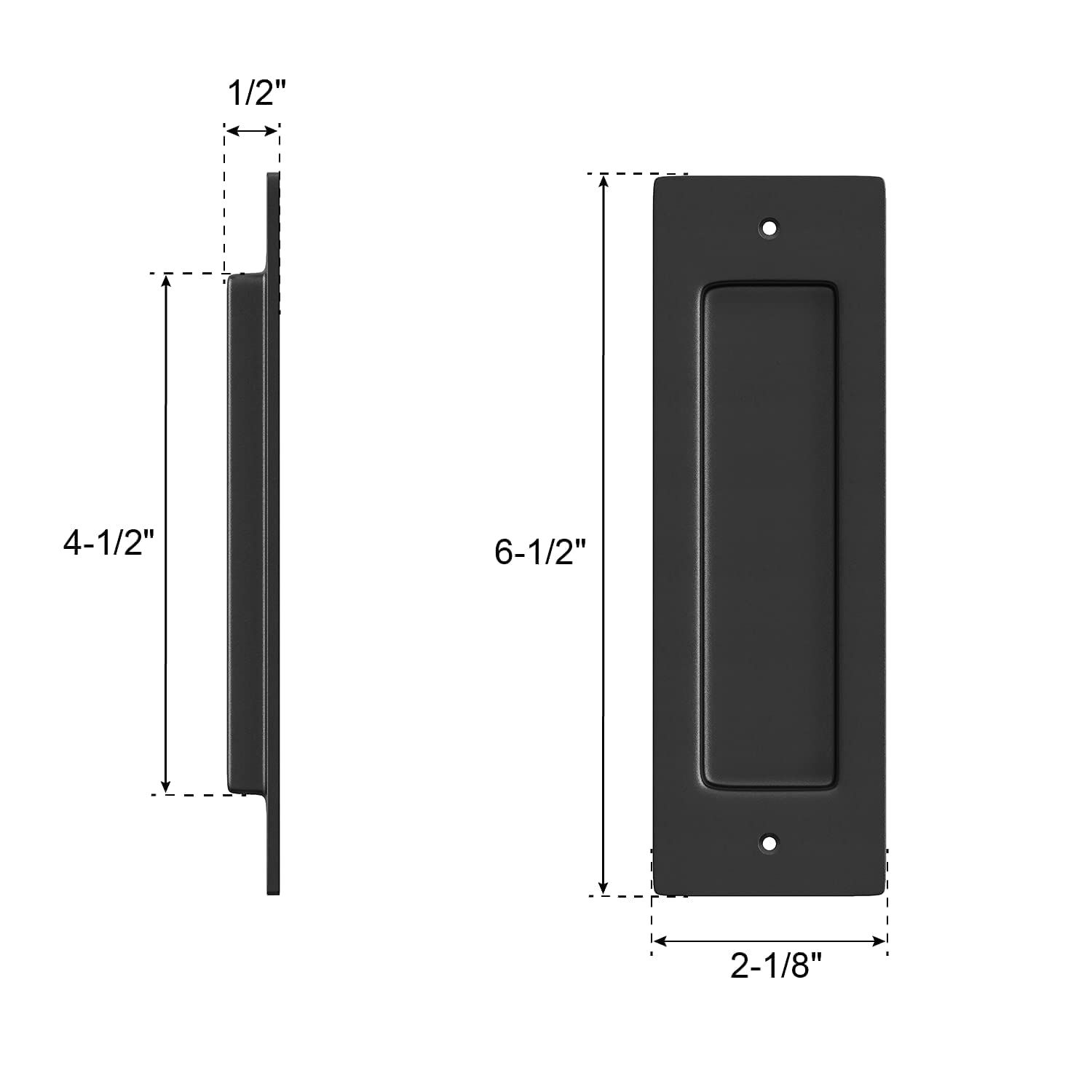 WINSOON 7.5FT Single Wood Sliding Barn Door Hardware Black Big Wheel Kit with 1 Pcs 6-1/2" Flush Pull Handles, Rectangular Recessed Invisible Flat Finger Pull Set