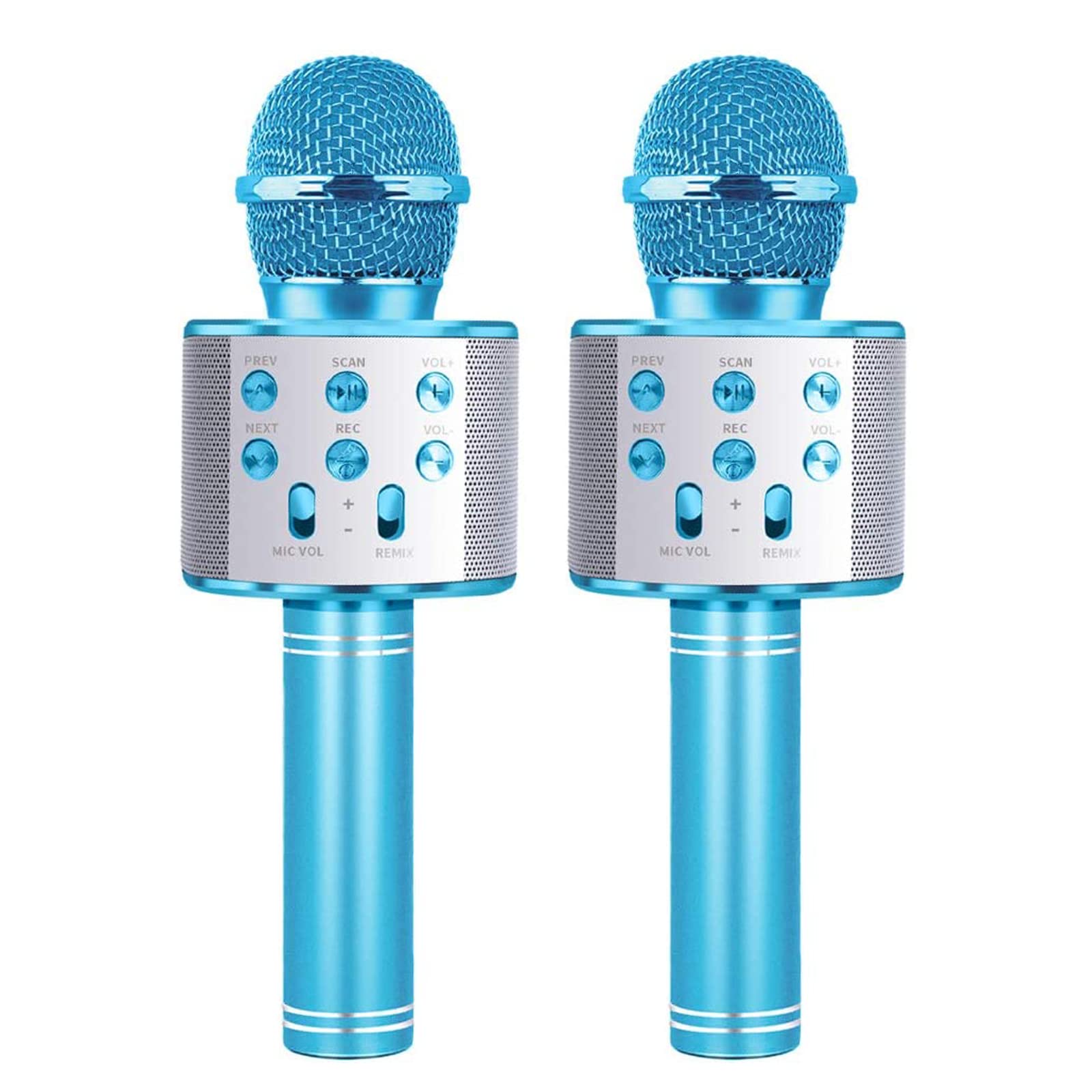 YONHAN 2 Pack Microphones for Kid Wireless Bluetooth Karaoke Microphone for Singing, Portable Handheld Mic Speaker Music Player Recorder for Christmas, Birthday, Home Party (Blue)