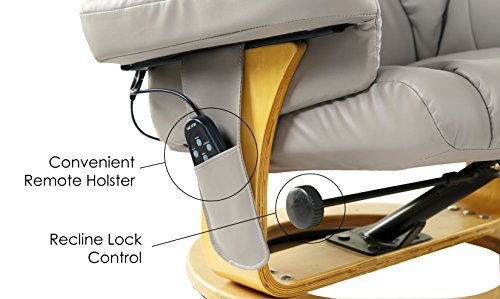 Relaxzen 60-079008 8 Motor Massage Recliner with Heat and Ottoman, Beige and Wood Base