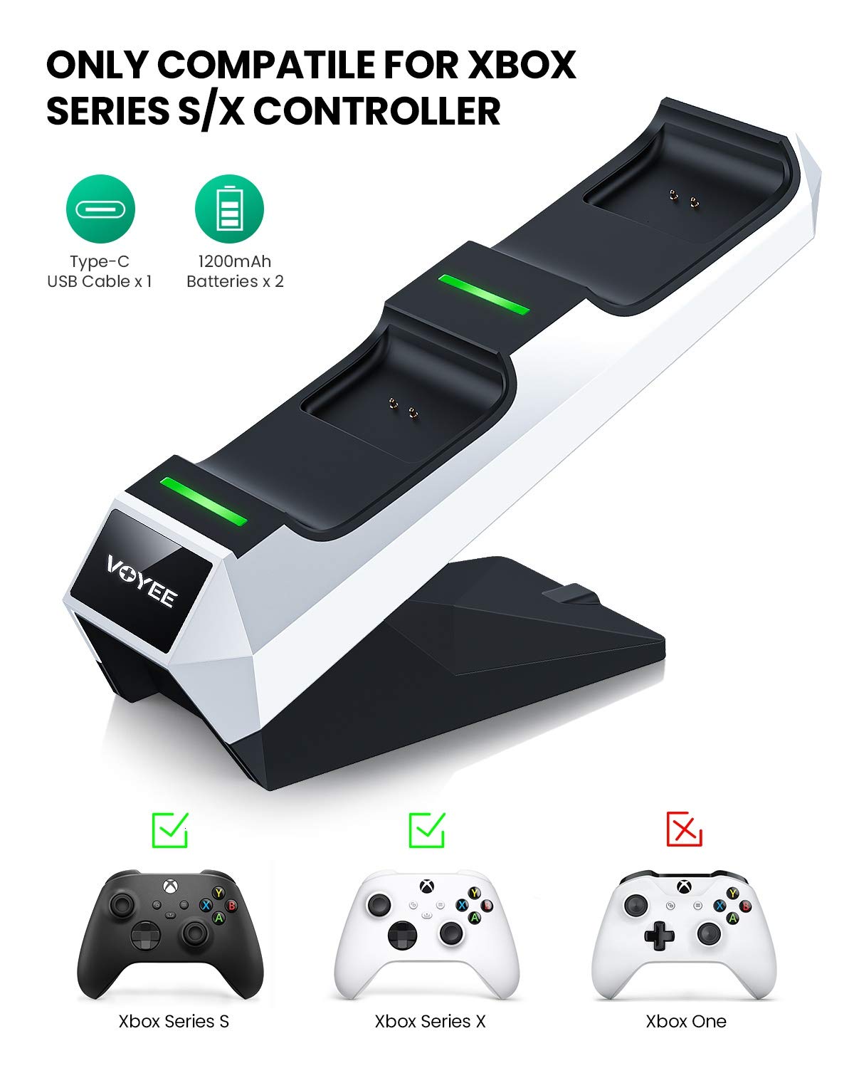 VOYEE Compatible with Xbox Series X Controller Charger, Clearance Fast Double Charging Station for S/X + 2 Compatible with Xbox Series x Controller Battery Pack (Not for One Series)