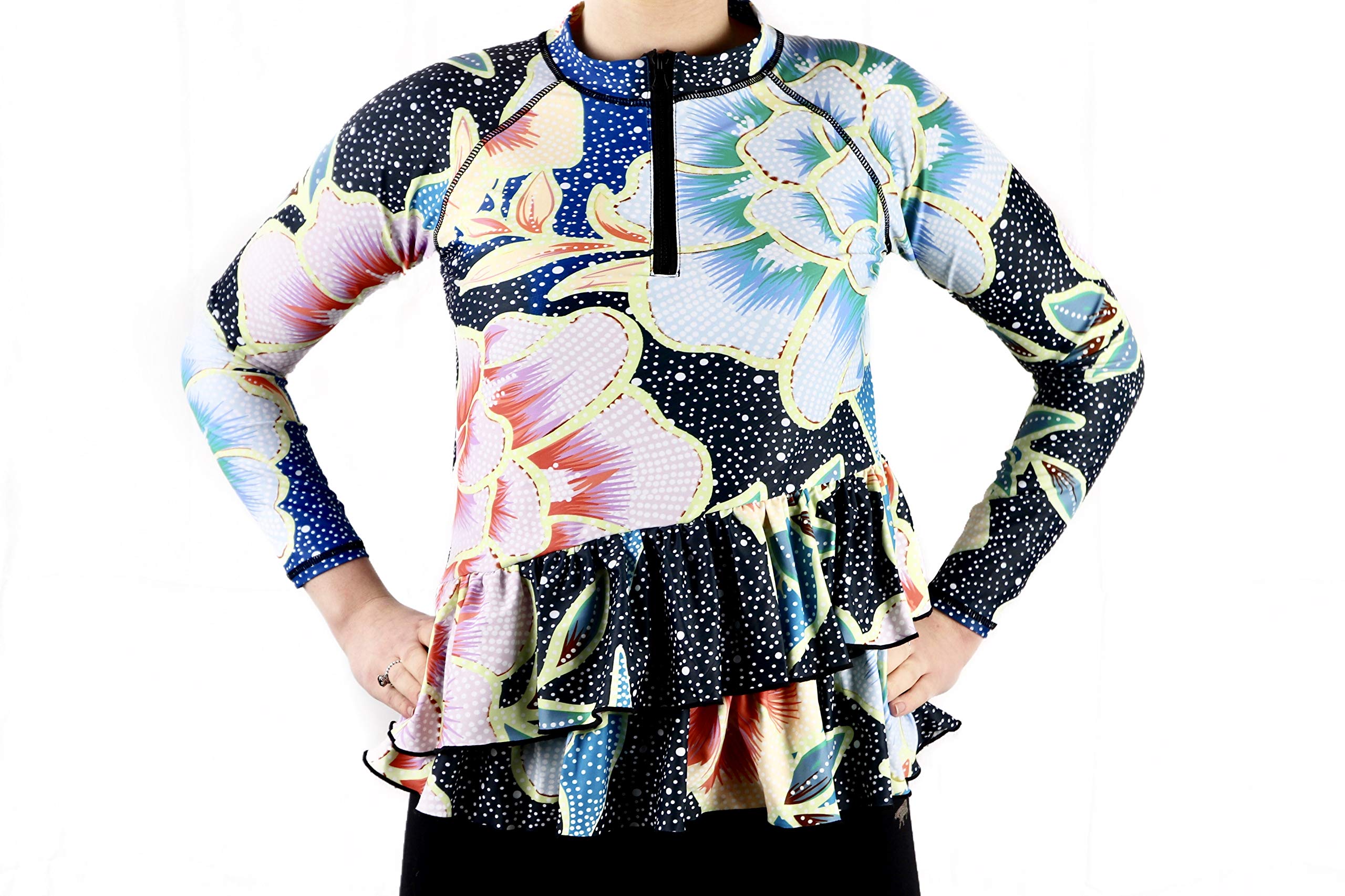 Women's Rash Guard Top (Medium, Diagnol Frill Hem Line)