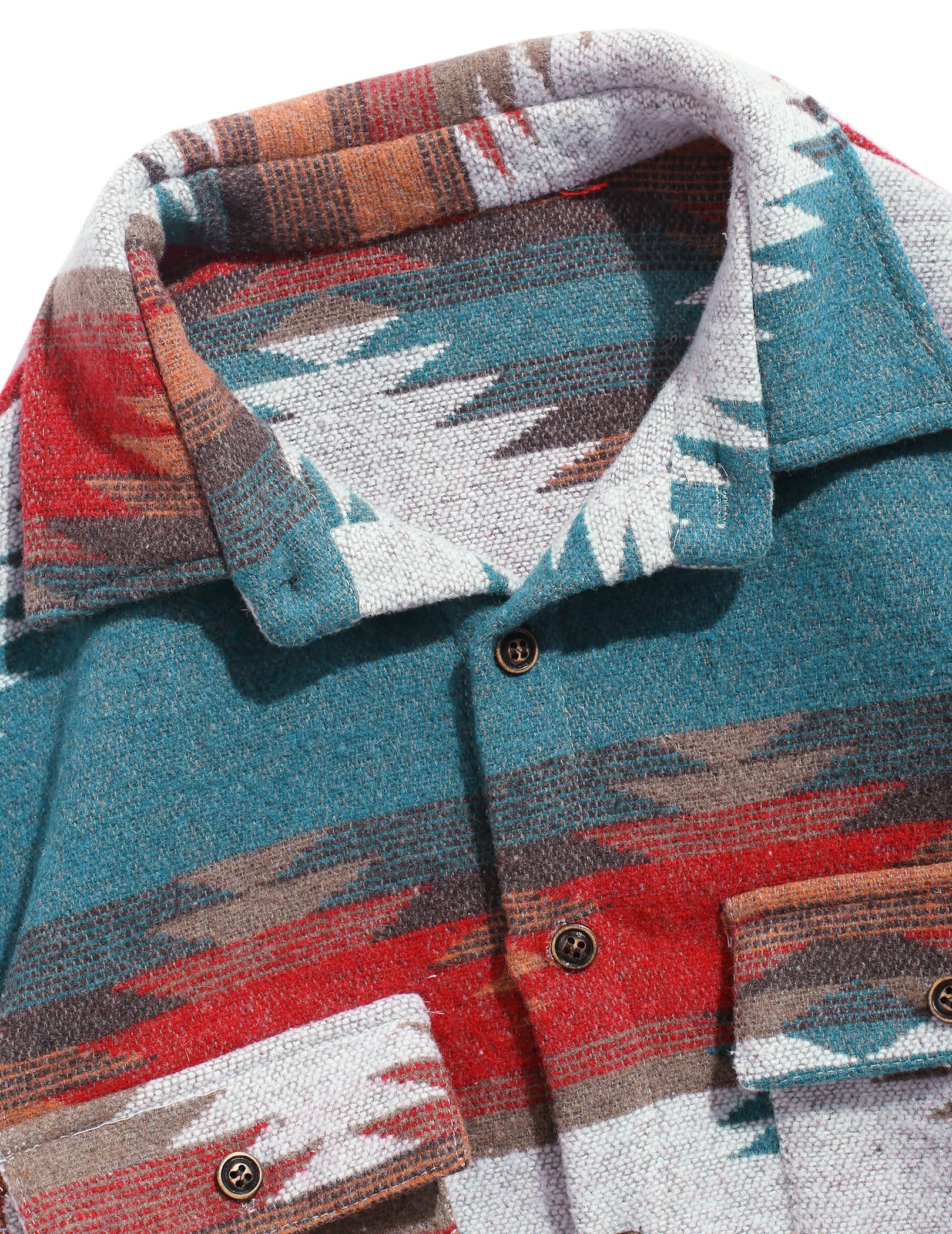 ZAFUL Mens Aztec Print Jacket Brushed Flannel Shirts Ethnic Aztec Print Button Up Lapel Tribal Shirt Jacket Shacket (Gray M)