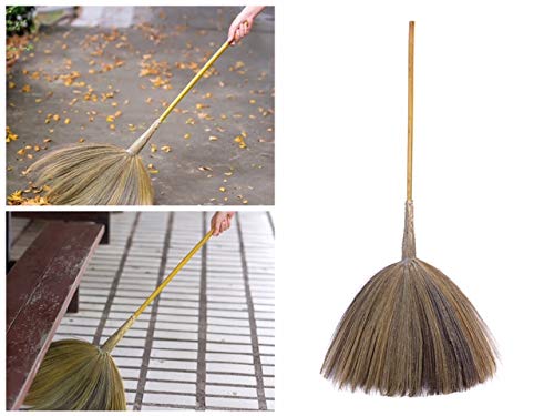 SKENNOVA - Set of Loincloth Fabric Broom Bag & Thai Traditional Grass Broom Vintage Style with Bamboo Brown Handle & Hand Grip with Wire Length 40-41-inch x Width 20-24-inch
