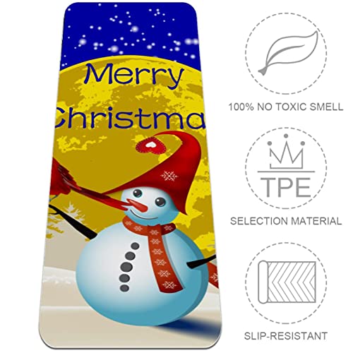 Yoga Mat, Yoga Mats for Home Workout, Workout Mat, Exercise Mats, Pilates Mat, Merry Christmas Moon Snowman Red Bird