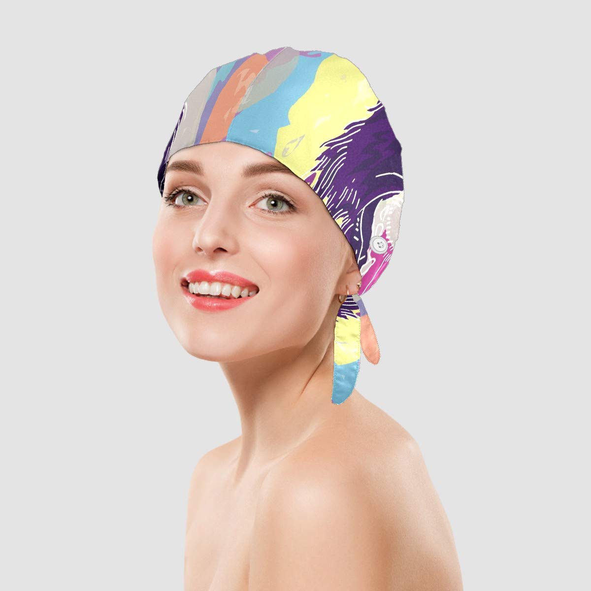 Women's Working Cap with Button and Sweatband, Head Covers Adjustable Tie Back Hat Headwraps Reusable Caps 3D Printed for Men Border Collie Dog Paint Watercolor
