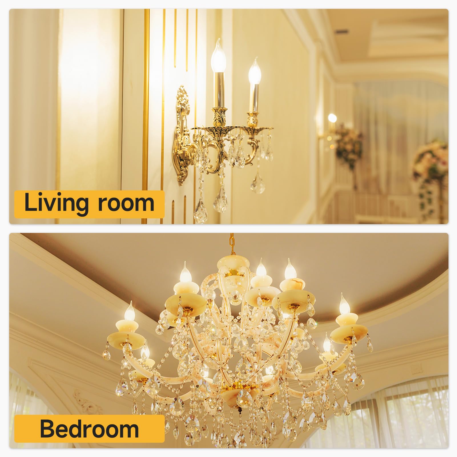 SHINESTAR 8-Pack Chandelier Light Bulbs, 2700K Warm White, 120V 40W Equivalent, E12 Candelabra LED Bulbs, Dimmable