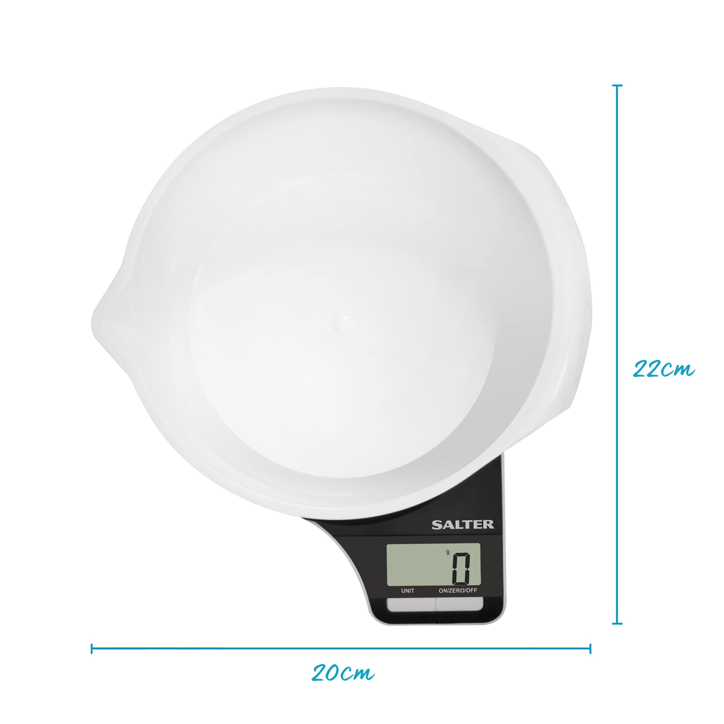 Salter 1089 BKWHDR Measuring Jug Electronic Kitchen Scale, Food/Baking Scale, Dishwasher Safe 1.25L Bowl, Easy Pour, Add & Weigh, Measures Liquids/Fluids, 5 Kg Capacity, Metric/Imperial, White/Black