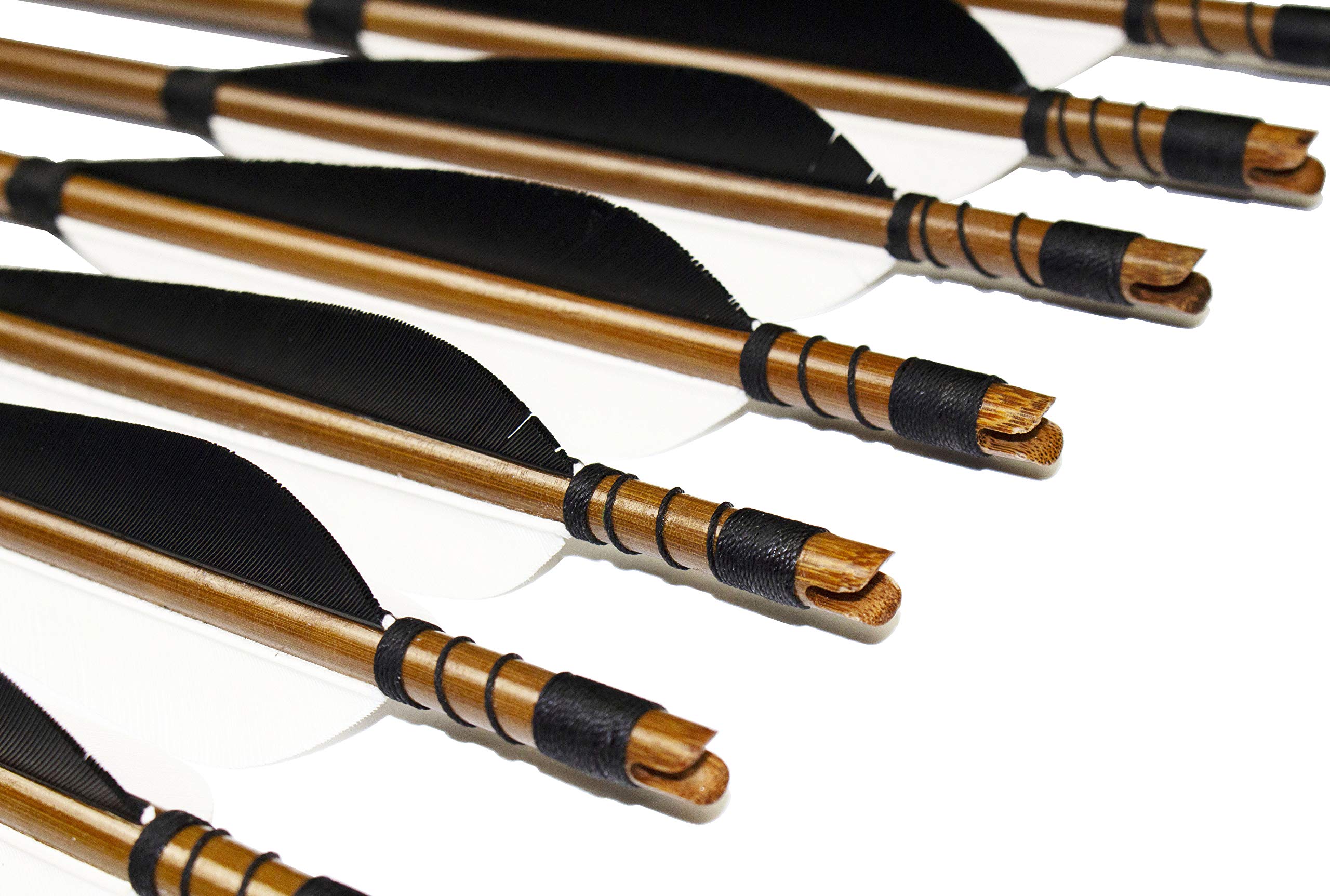 TTFLY FLETCHING 12pcs Parabolic 5" Black White Fletching Bamboo Arrows 32" Practice Targeting Arrow Archery for Recurve Bow Longbow