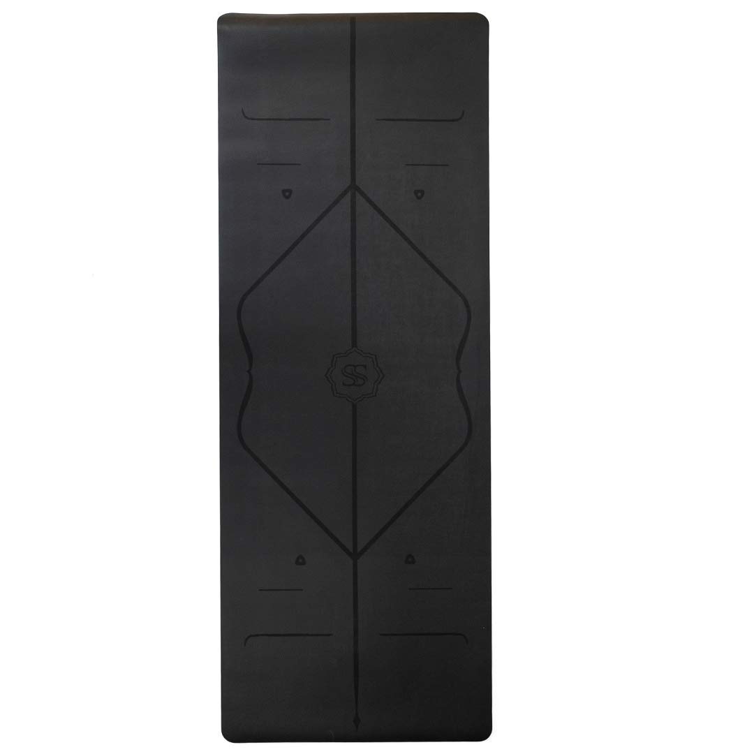 Specialty Select Eco-Friendly, Non Slip Yoga Mat with Unique Alignment Marker System - Made with All Natural Rubber - Biodegradable Yoga Mat - SGS Certified (Black)