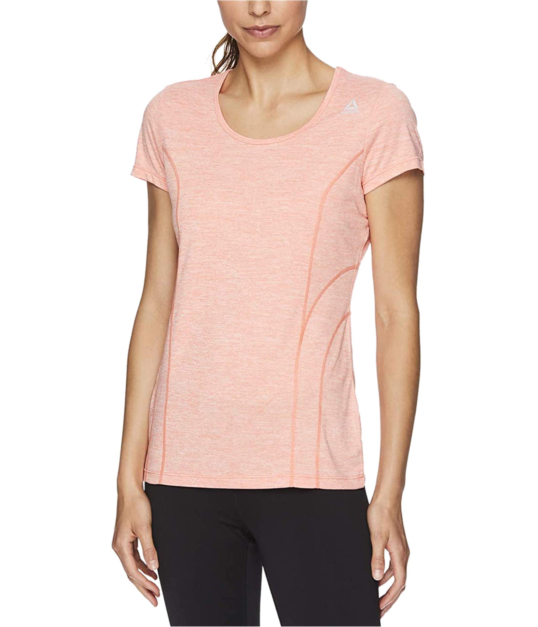 Reebok Womens Poly Marled Basic T-Shirt, Pink, Medium