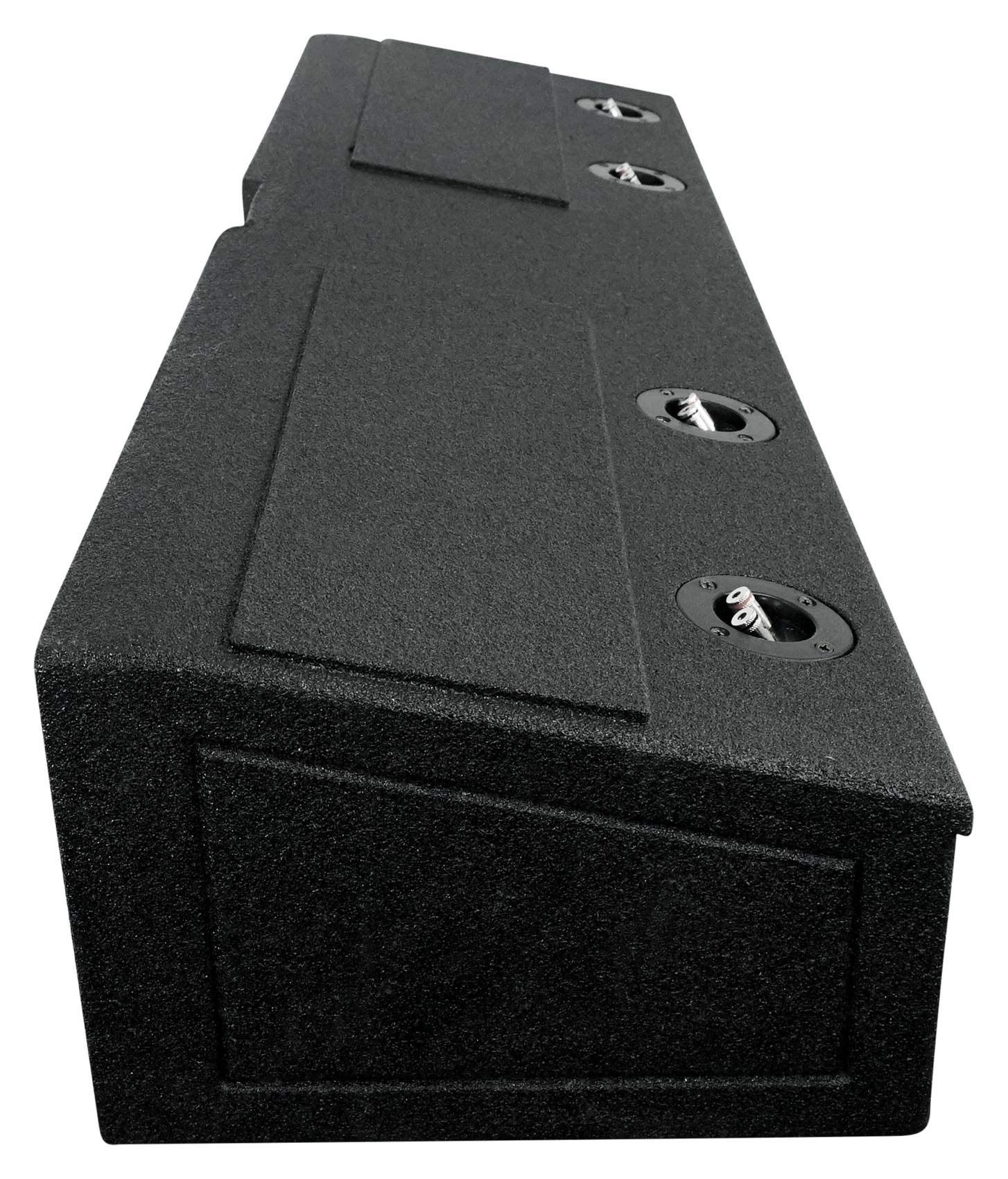 Q Power 8 Inch Quad Port Car Subwoofer Speaker Enclosure Box with Bed Liner and Underseat Down Front Fire for 4 Subwoofers, Black