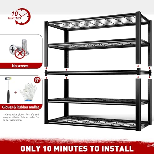 REIBII 48''W Garage Shelving 2500LBS Storage Shelves Heavy Duty Garage Shelves 5 Tier Adjustable Metal Shelves for Garage Storage Rack Heavy Duty Shelving Industrial Utility Shelf,48''W X 72''H X18''D