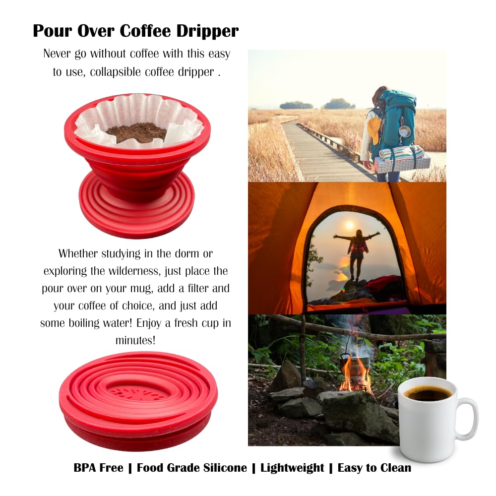 Portable collapsible electric kettle, small travel foldable BPA free fast water boiling tea kettle, dual voltage, 600ml with collapsible pour over coffee dripper and waterproof storage bag