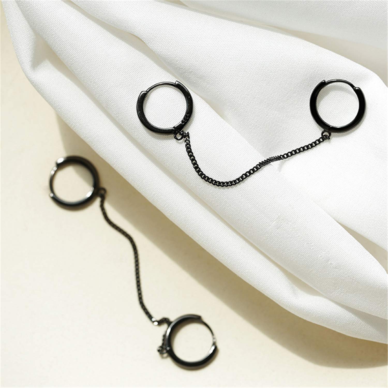 Unique Small Silver Chain Handcuff Hoop Earrings Double Piercing Dangle Drop Cartilage Earrings Chic Chain Huggie Hoop Earrings for Men Women Statement Jewelry Gifts (Black)