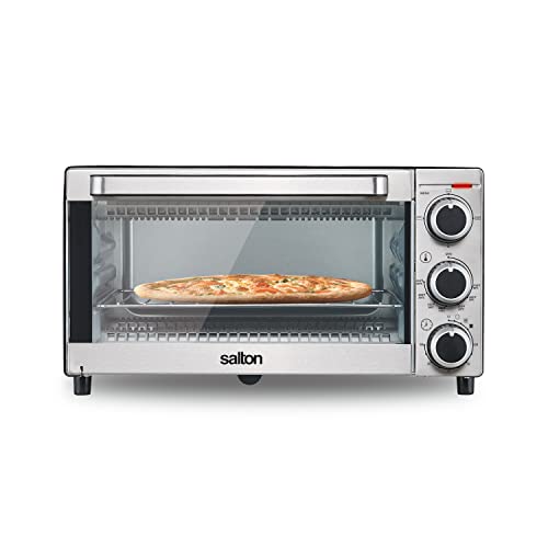 Salton Classic 6 Slice Multi-Function Toaster Oven for 10" Pizzas, Stainless Steel Finish with Timer and Temperature Control, Accessories Included, 1300W (TO2091BK)