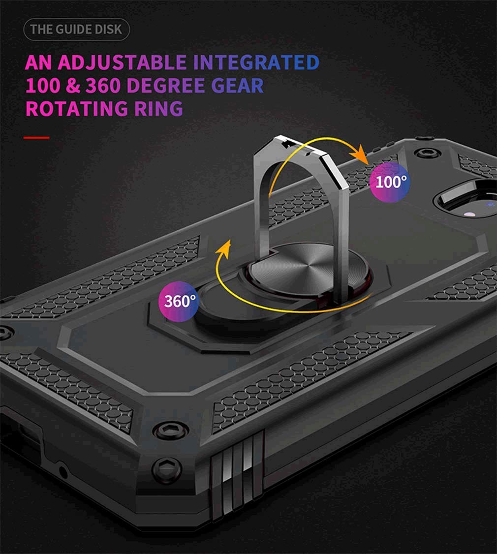 TJS Phone Case Compatible with Samsung Galaxy J2 Core/J2 2019/J2 Pure/J2 Dash/J2 Shine, Impact Resistant Metal Ring Magnetic Support Heavy Duty (Black)