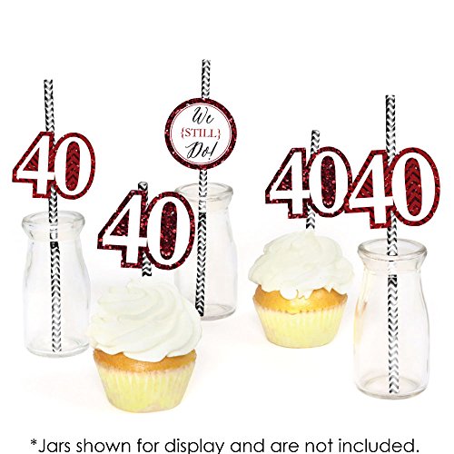 We Still Do Paper Straw Decor - 40th Wedding Anniversary Party Striped Decorative Straws - Set of 24