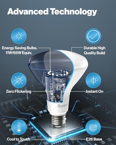 Sunco 4 Pack BR30 LED Bulbs, Indoor Flood Lights CRI93 11W Equivalent 65W 3000K Warm White 850 Lumens, E26 Base, 25000 Lifetime Hours Interior Home Residential Dimmable Recessed Can Light Bulbs - UL