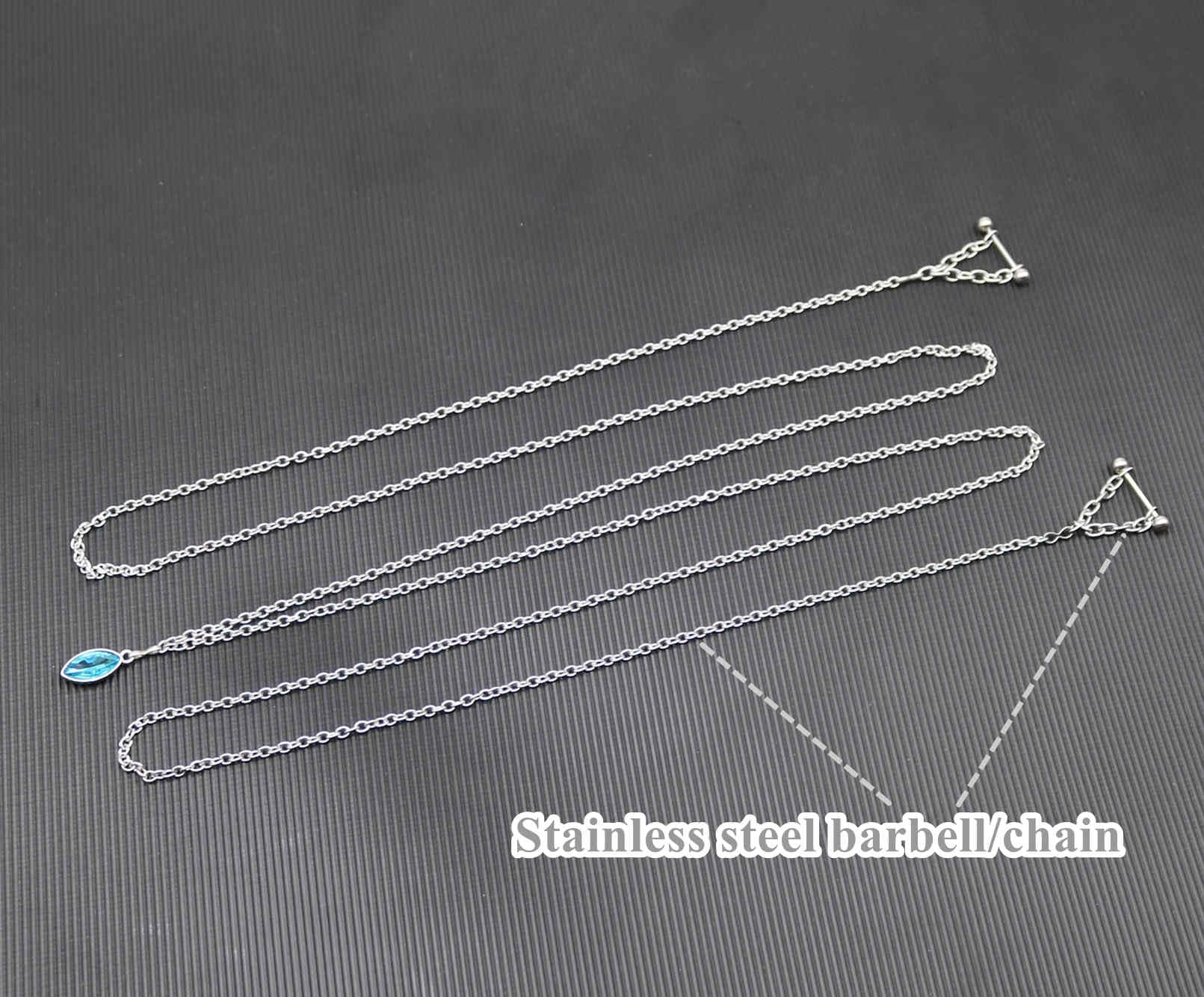 WOSEXYMEN Nipple Chains Pierced Necklace 14G Barbells Nipple Rings Drizzle Dangle Body Piercing Jewelry-Drizzle
