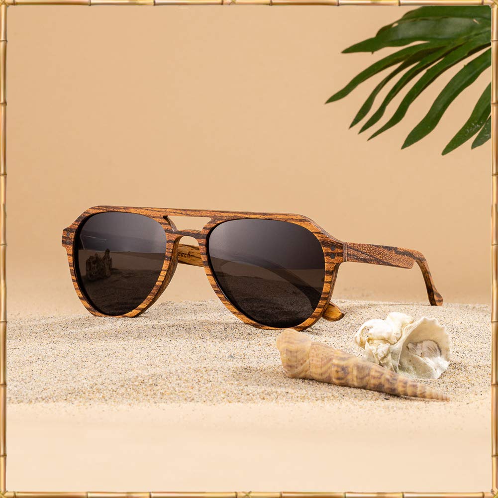 Woodies Polarized Full Zebra Wood Sunglasses for Men and Women | Black Polarized Lenses and Real Wooden Frame | 100% UVA/UVB Ray Protection