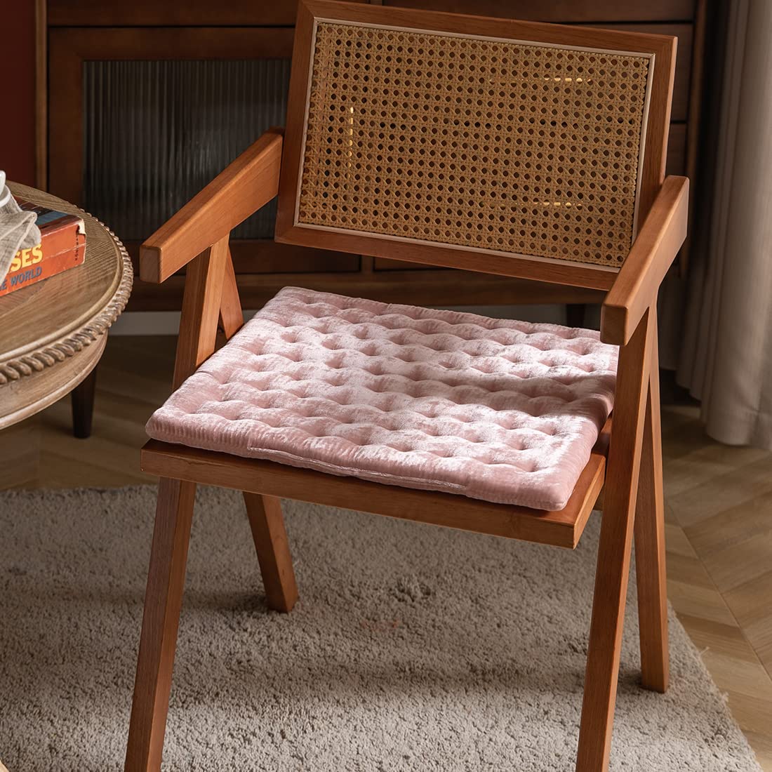 vctops Luxury Solid Color Chair Pad Velvet Soft Square Chair Cushion Tufted Indoor Seat Cushion Pillow Tatami (Pink,18"x18")