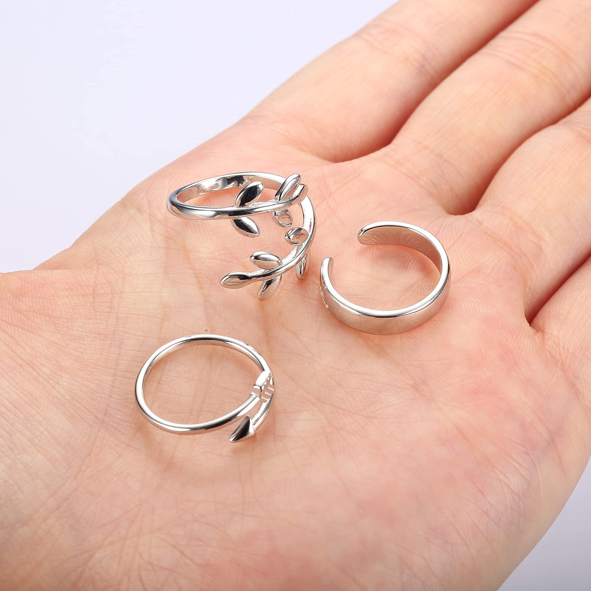 Ubjuliwa 3Pcs Sterling Silver Toe Rings for Women Open Toe Rings Set Soft Cuff Arrow Leaf Toe Ring Beach Adjustable Hawaiian Foot Gift Jewelry