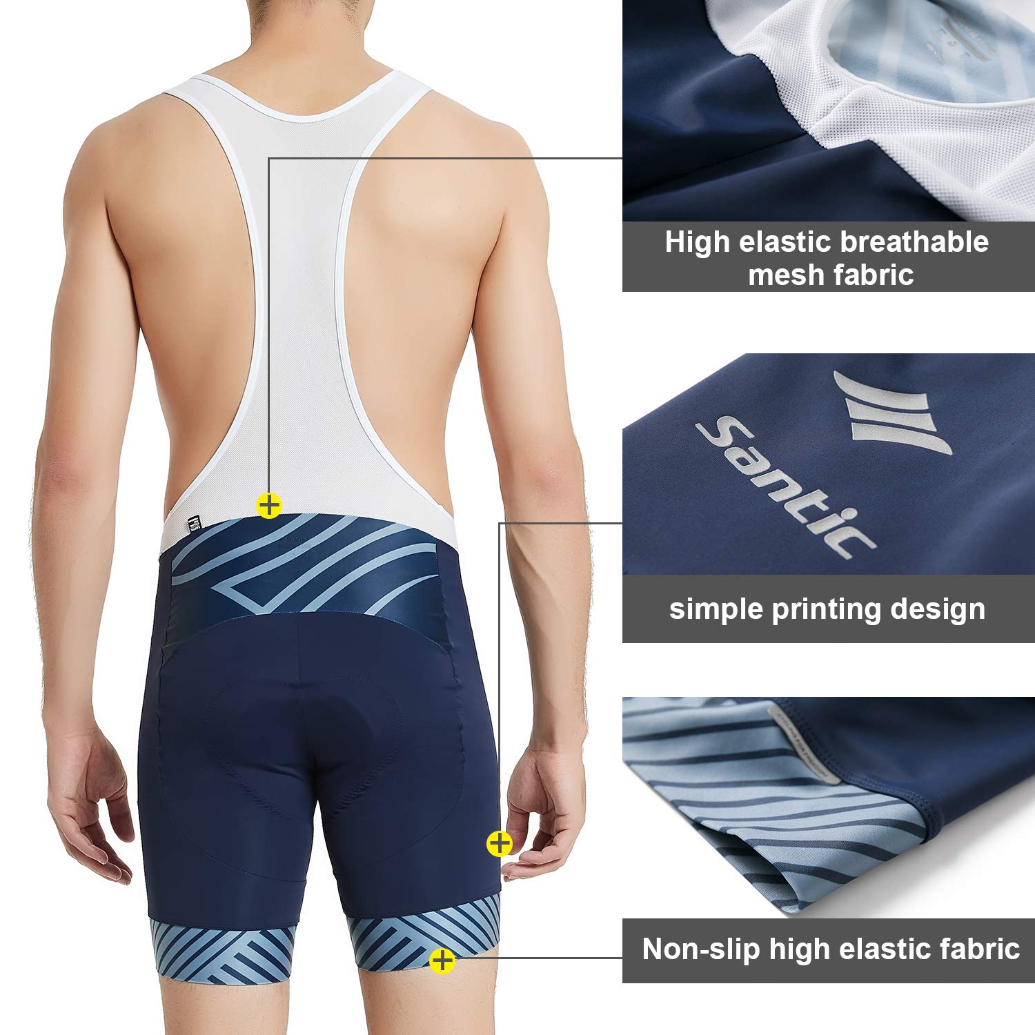 Santic Mens Cycling Bib Shorts Padded Cycle Bib Tights Mens Padded Biking Shorts Breathable Lightweight Navy L