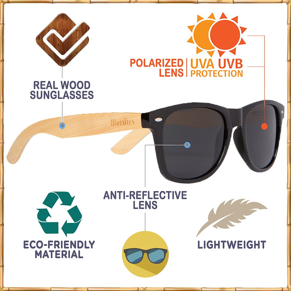 Woodies Polarized Zebra Wood Sunglasses with Free Bamboo Sunglasses Case for Men and Women | 100% UVA/UVB Protection