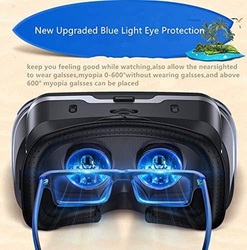 VR Headset for Phone iPhones with Headphones& Controller, 3D Virtual Reality Glasses/Goggles with Blue Light Viewer for Movies & Video Games, Support 4.7-6.0”Large Screen Smartphone