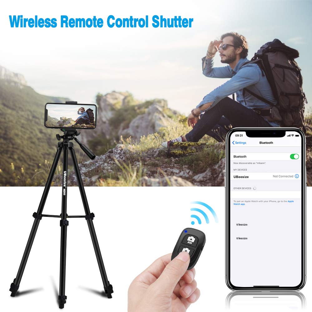 UBeesize 60” Phone Tripod with Carry Bag & Cell Phone Mount Holder for Live Streaming, Extendable Travel Lightweight Tripod Stand with Smartphone Wireless Remote, Compatible with iOS/Android