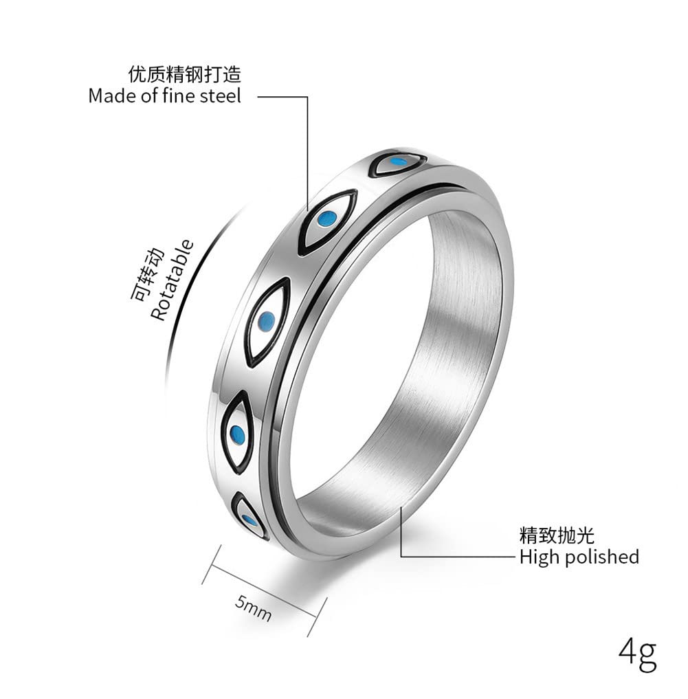 ZKXXJ Personalized Evil Eye Ring for Him Her,Custom Name Engraved Spinner Fidget Band Stainless Steel Anxiety Worry Relieving Rings Boredom ADHD Autism Finger Band for Men Women,Size 5-11