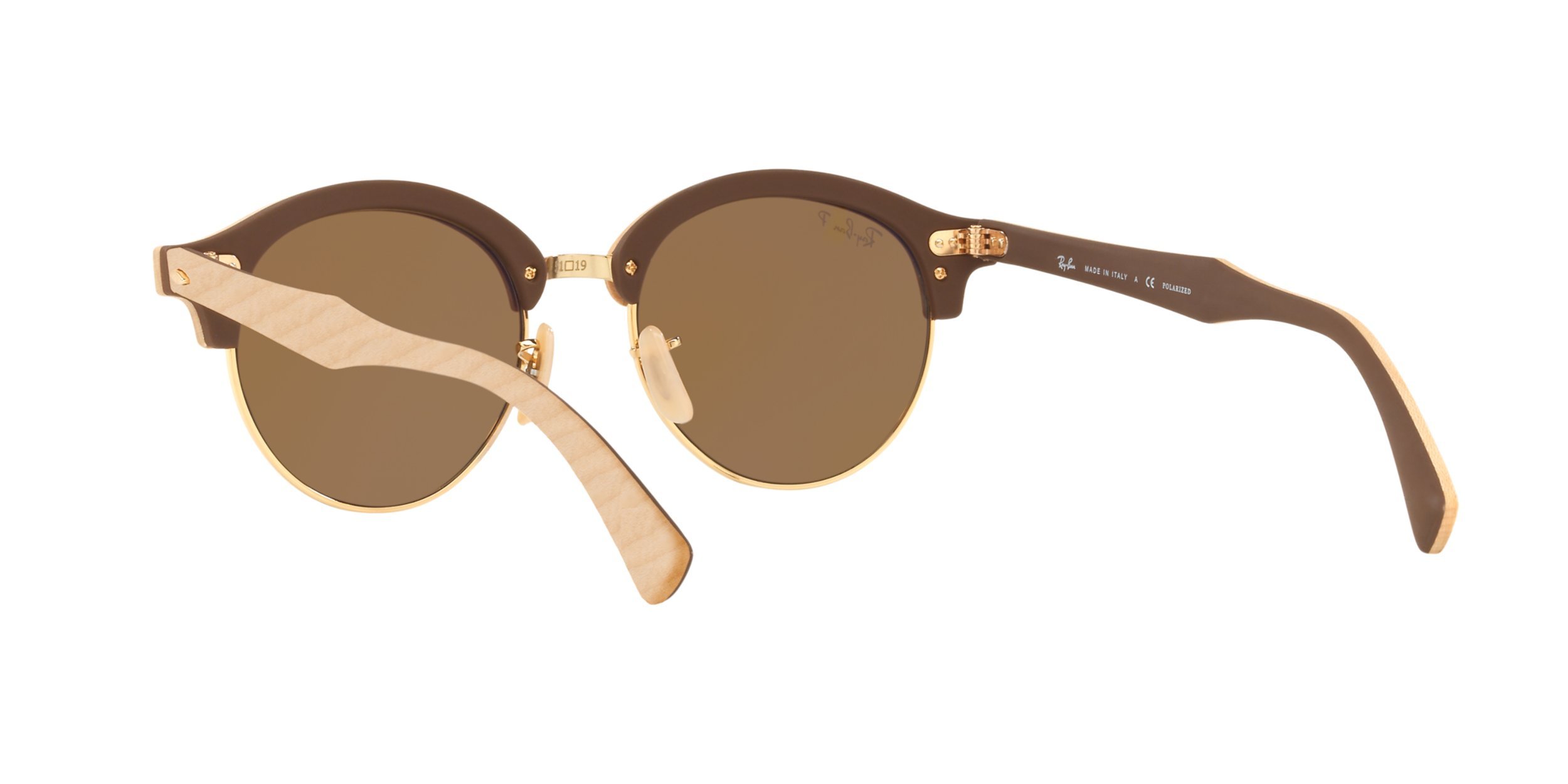 Ray-Ban Rb4246m Clubhouse Wood Round Sunglasses, Gold/Polarized Brown, 51 mm