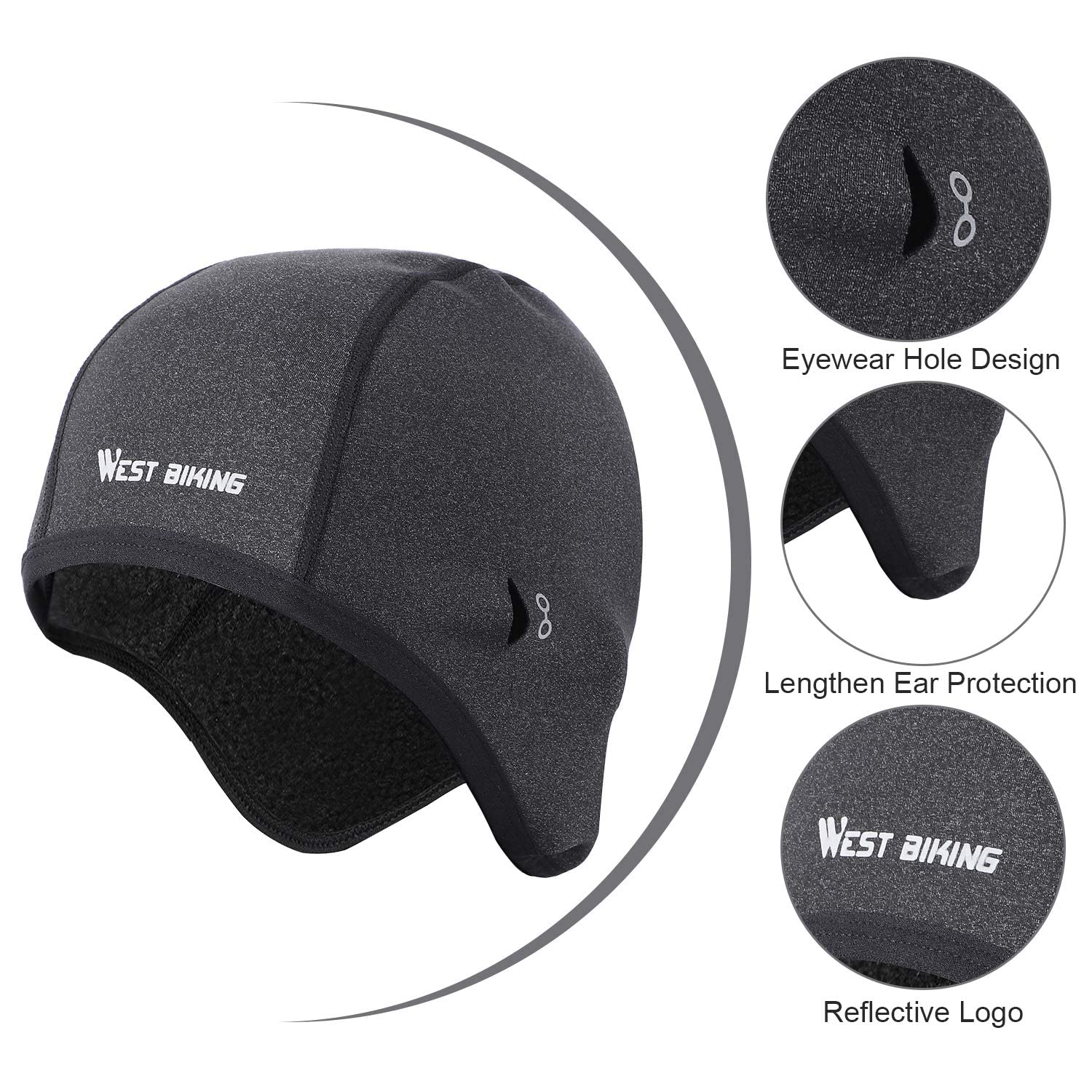 Skull Cap Beanie Helmet Liner for Men Women, Moisture Wicking Cycling Cap Full Cover Ears Hard Hat Liner Winter Cycling Cap