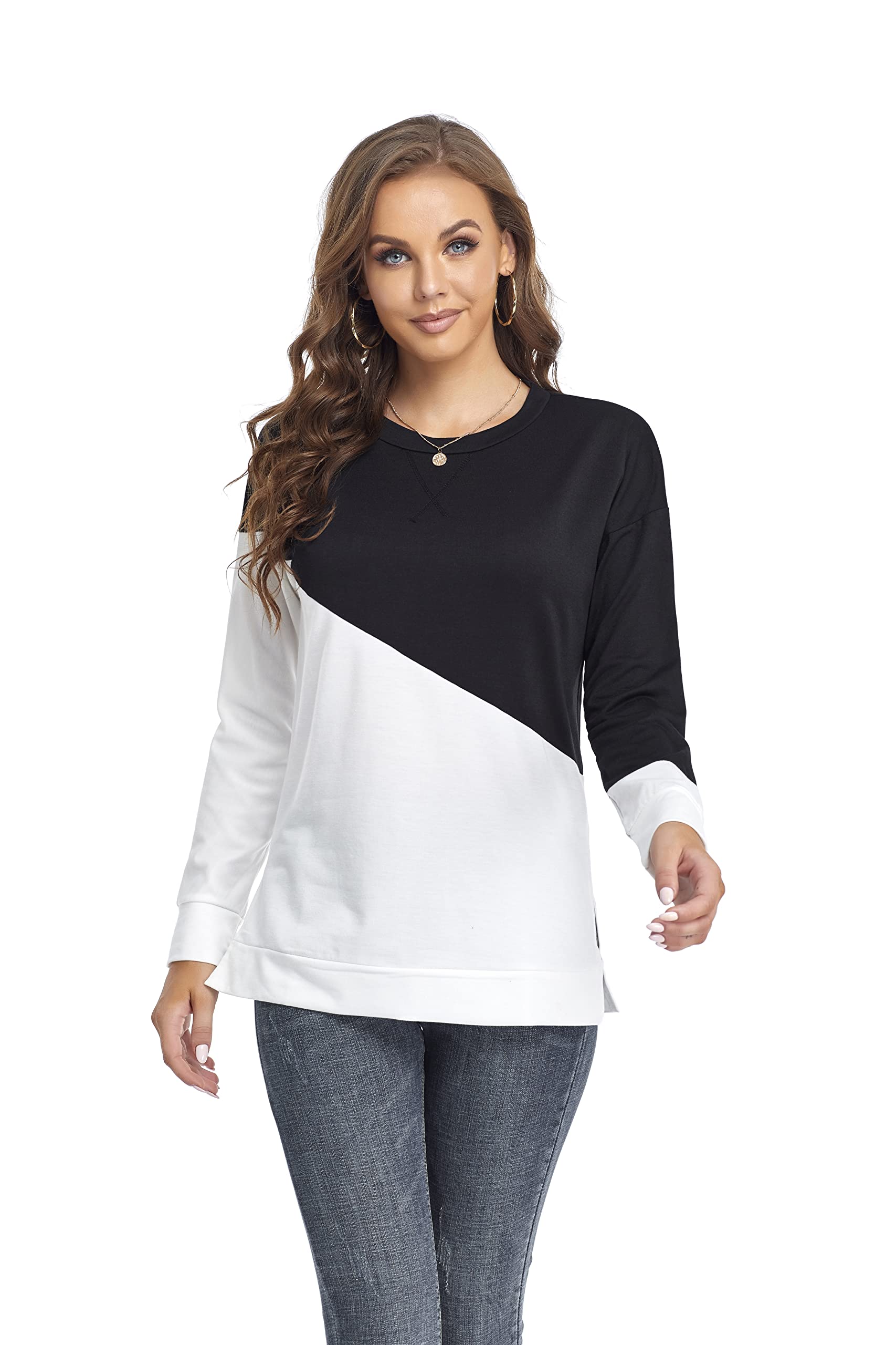 Women's Soft Tunic Tops Long Sleeve Crewneck Blouse Tunic Tops