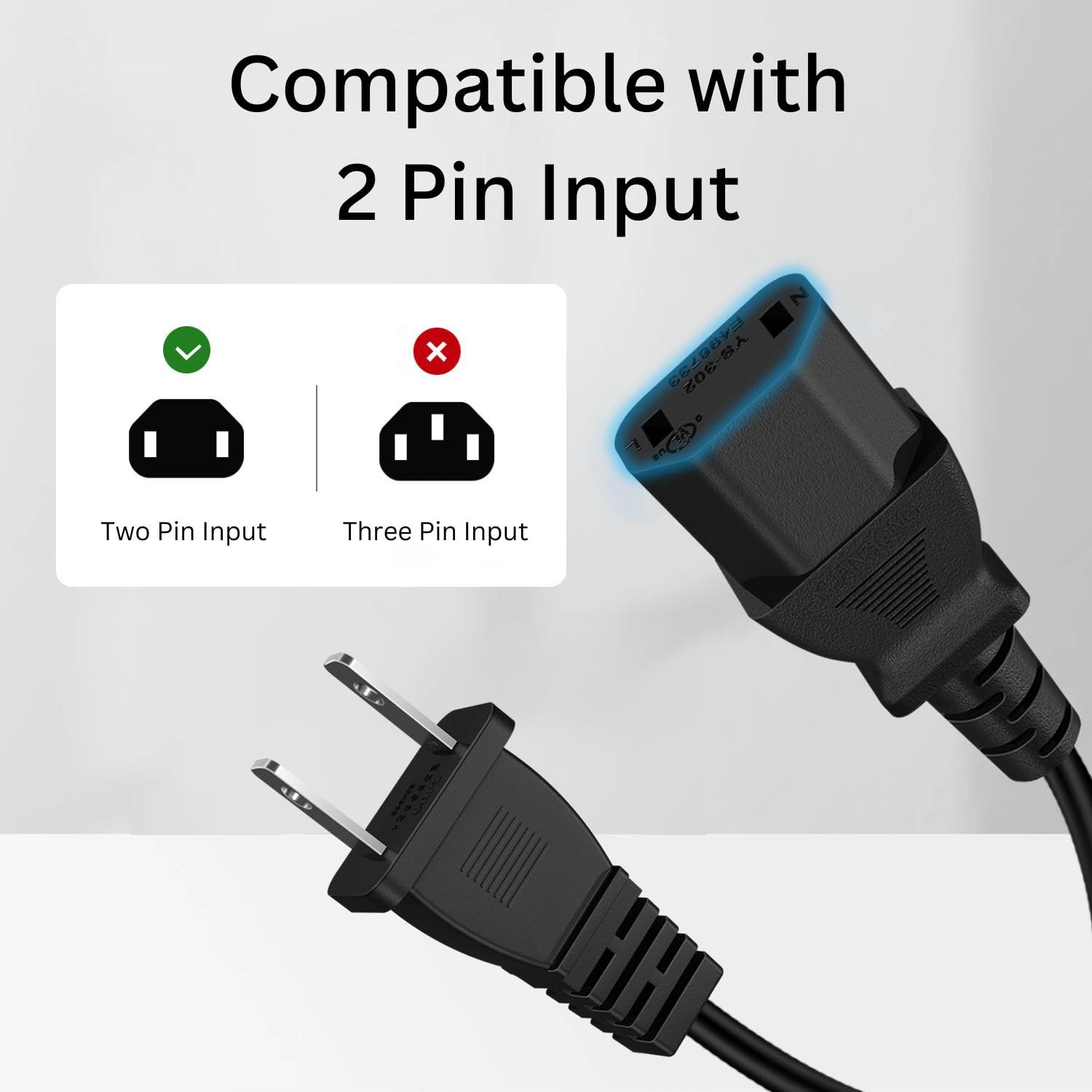 TNP 2 Prong Power Cord for Xbox 360 (6 ft) Compatible with PS4 Pro, Xbox One Original, Xbox 360 Slim/Pro/E/Elite/Arcade/Jasper/Falcon - Black 2 Prong AC Power Cord Cable Replacement