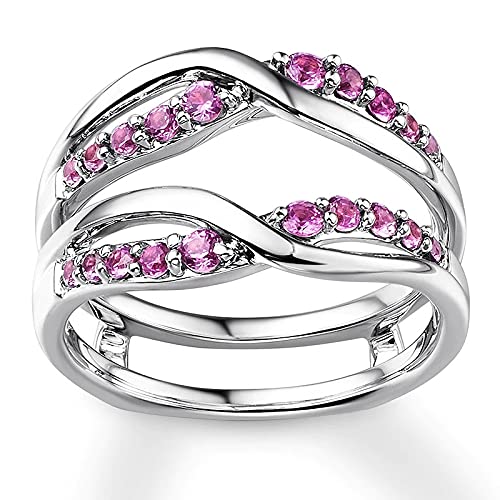 VS Jewels Round Cut Simulated Pink Sapphire Infinity Style Enhancer Guard Wedding and Engagement Band Ring in 925 Sterling Silver Size 6