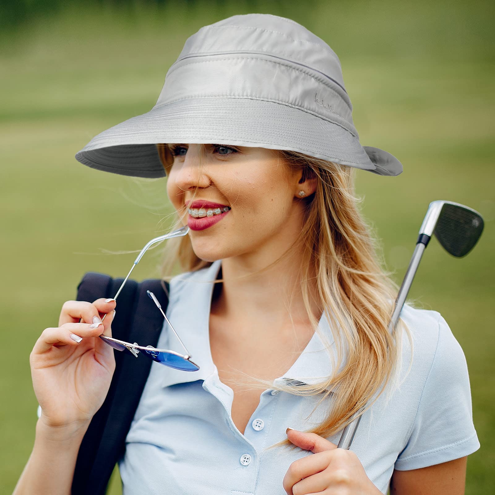 Women's Sun Hats Beach Hats with Wide Brim 2 in 1 Women UV Protection Sun Hat Packable Visor Golf Hat for Women (Beige, Navy Blue, Gray,3 Pieces)