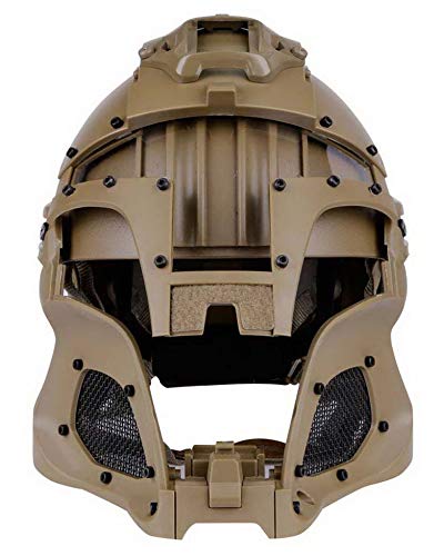 Simways Cosplay Airsoft Full Face Head Helmet Tactical Sorta-Kinda Mandalorian/Boba Fett/Galac-Tac/Star Wars Airsoft Helmet with Exchangable Lens(Tan)