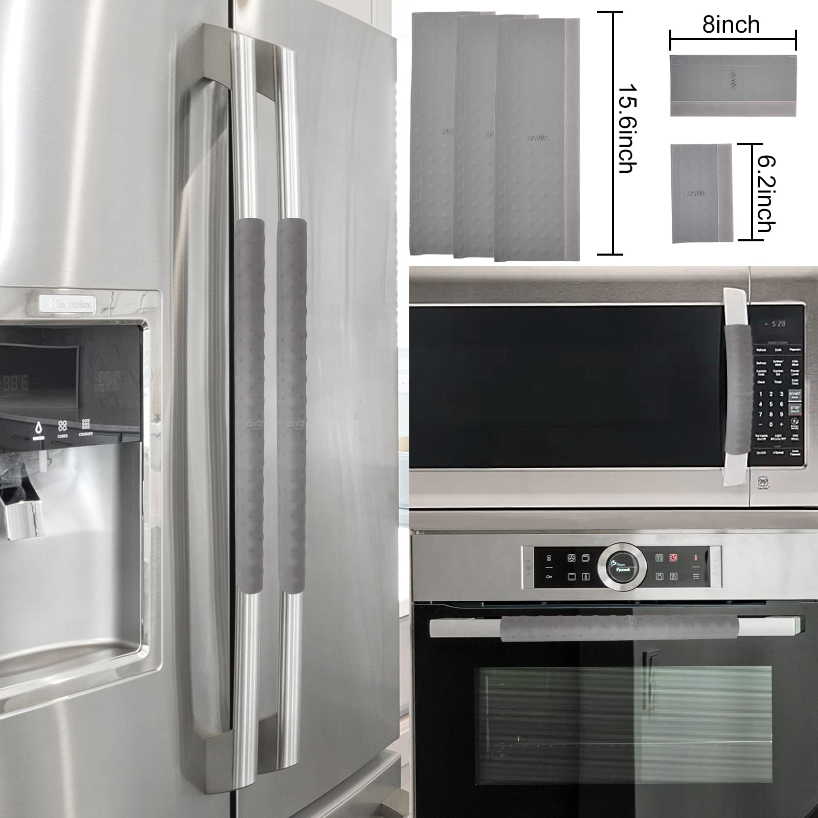 Refrigerator Door Handle Covers Set for Fridge Microwave Oven Stove Bathroom Accessories, Kitchen Appliance Handle Protector from Smudges (5pcs, Grey)