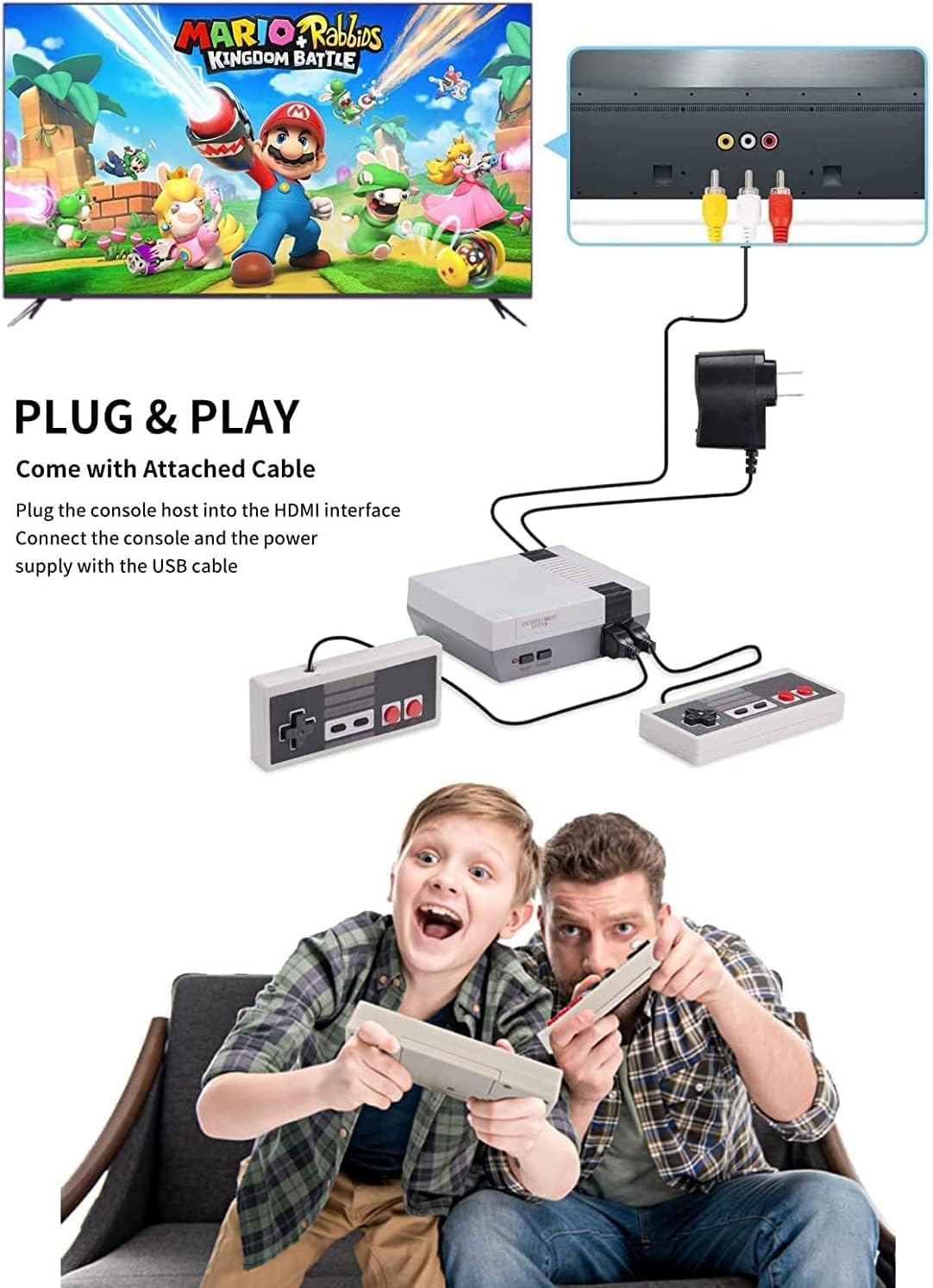 Plug & Play Classic Handheld Game Console, Upgrade Packaging Classic Game Console Built-in 620 Game, Video Game Player Console for Family TV Wired-Blue