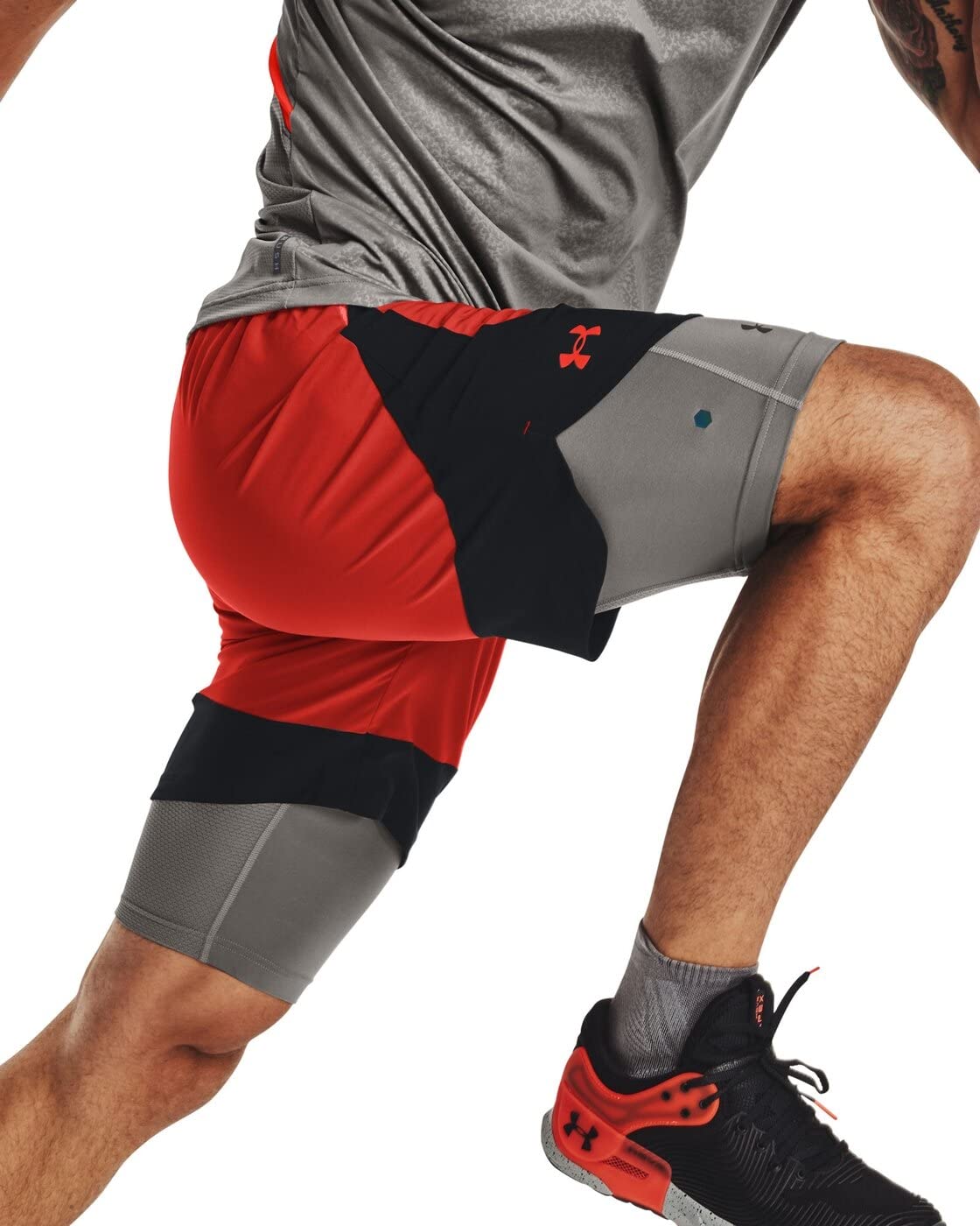 Under Armour Men's HIIT Woven Colorblock Shorts, Radiant Red (839)/Phoenix Fire, X-Large