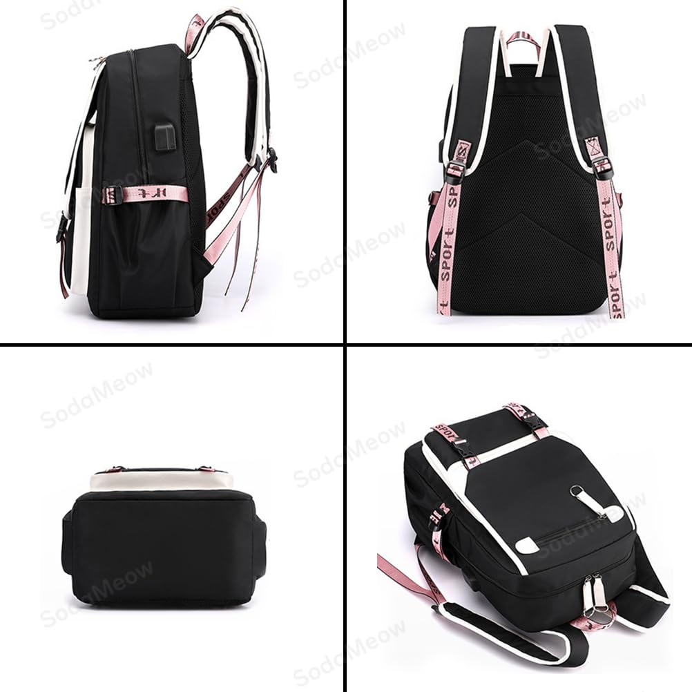 SodaMeow Anime Demon Backpack Nezuko Slayer Bag Kimetsu no Yaiba Backpack Casual with USB Charging Port, Free Keychain (Yellow-Zenitsu-D)