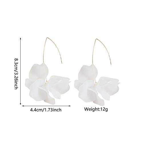 Summer Rose Boho Resin Petal Drop Earrings for Women Flower Earrings Flower Hoop Drop Earrings Acrylic Dangle Earrings (Boho Acrylic Rose Petal Drop Earrings-White)