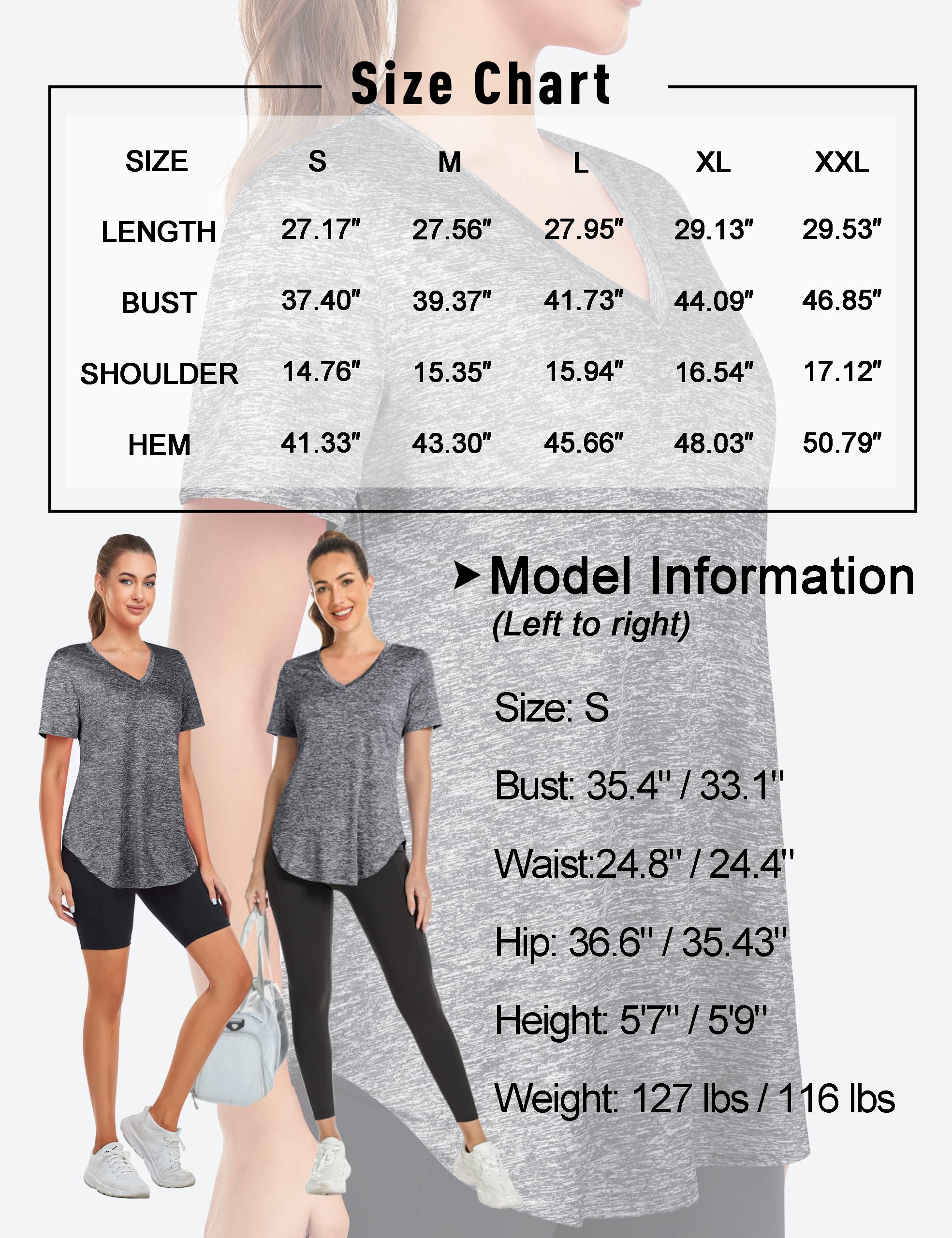 Yoga Shirts for Women Breathable Hiking T Shirt V Neck Workout Stretch Tees Active Workout Tops Grey