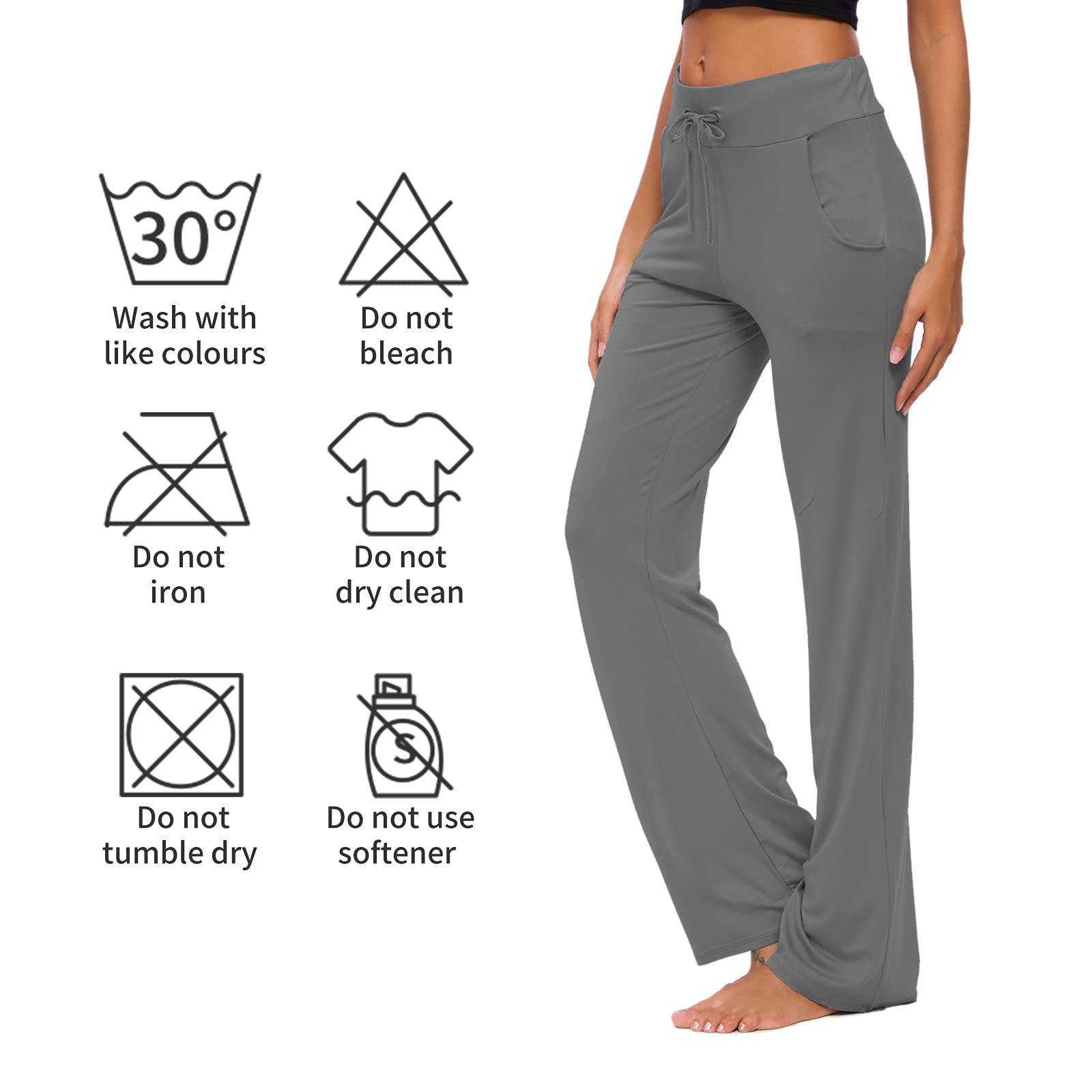 Women's Yoga Pants with Pockets High Waisted Tummy Control Soft Sport Lounge Running Tights (M, Dark Grey)