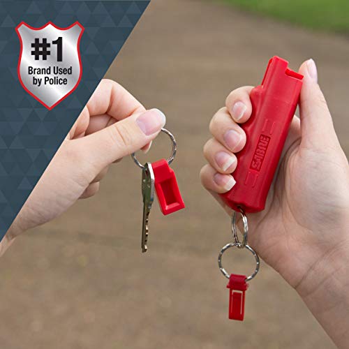 SABRE ADVANCED Pepper Spray Keychain with Quick Release β 3-in-1 Pepper Spray, CS Tear Gas & UV Dye β Maximum Strength Police OC Spray, Finger Grip for Better Aim β Optional Practice Spray